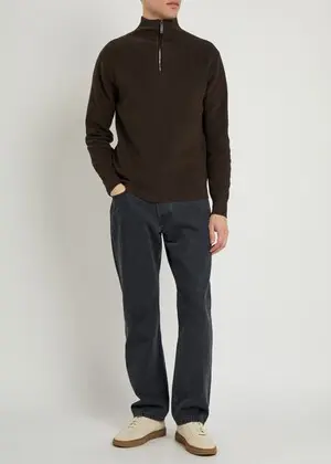 TOD'S Ribbed Half-zip Silk And Cotton-blend Jumper