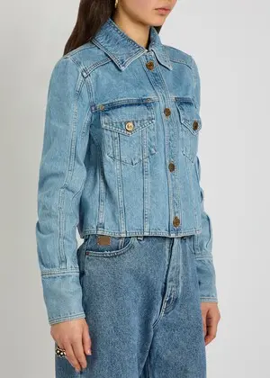 Balmain Cropped Denim Jacket - Light Blue