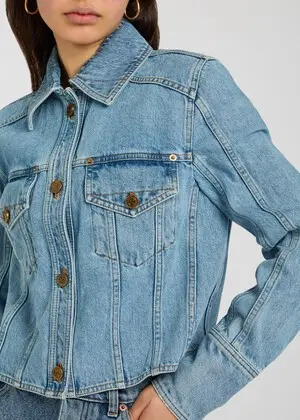 Balmain Cropped Denim Jacket - Light Blue