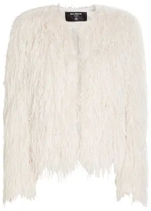 Balmain Metallic-weave Fringed Jacket - White