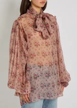 Dolce & Gabbana Floral-print Silk Blouse - Light Pink