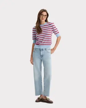 FRAME The Striped Pointelle Sweater - Ocean Blue