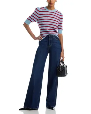 FRAME The Striped Pointelle Sweater - Ocean Blue