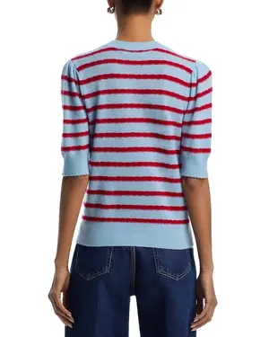 FRAME The Striped Pointelle Sweater - Ocean Blue