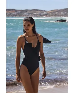 MONTE & LOU Lustre Frill Wrap One Piece Swimsuit