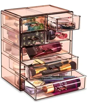 SORBUS 7 Drawer Acrylic Makeup Organizer Case For Cosmetics - Brown