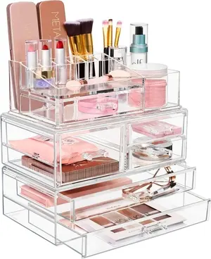 SORBUS 3 Piece Extra Large Stackable Cosmetic Organizers And Storage Set - Clear
