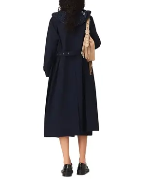 Maje Removable Rhinestone Hood Trench Coat