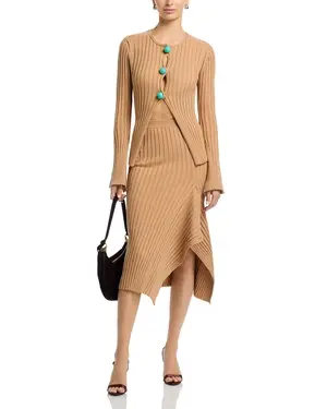 Stella McCartney Ribbed Cotton Skirt With Asymmetrical Hem - Caramel
