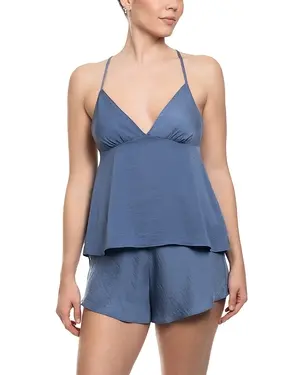 MIDNIGHT BAKERY Solid Satin Cami Pajama Set - Denim