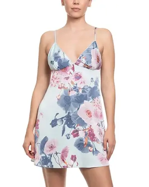 MIDNIGHT BAKERY Printed Satin Chemise - Blue