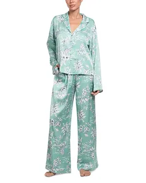 MIDNIGHT BAKERY Printed Satin Long Sleeve Pajama Set - Green