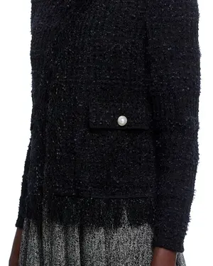 Misook Fringe Trim Knit Jacket - Black