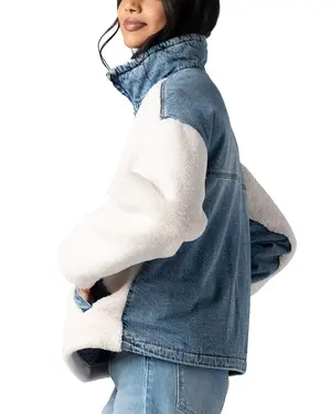 Blanknyc Denim Sherpa Mixed Media Pullover Jacket