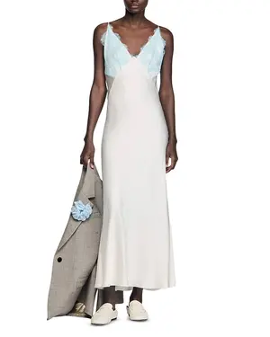 Sandro Tess Lace Trim Dress - Ecru