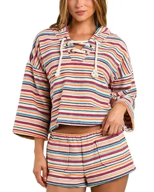 L'Agence Lee Watercolor Stripe Hoodie Swim Cover-up - Multi