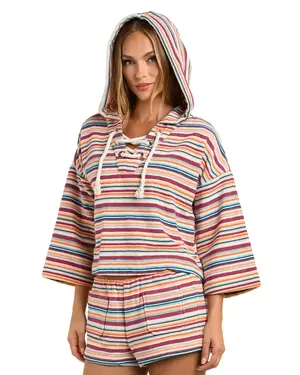 L'Agence Lee Watercolor Stripe Hoodie Swim Cover-up - Multi