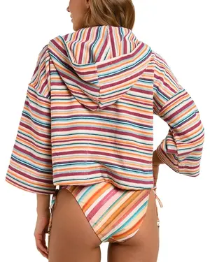 L'Agence Lee Watercolor Stripe Hoodie Swim Cover-up - Multi