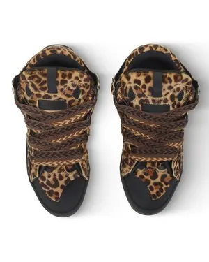 LANVIN Curb Sneakers In Leopard Print Pony Leather - Beige/black.