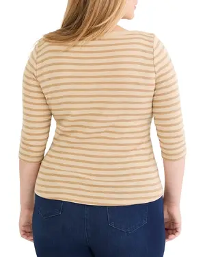 NIC+ZOE Stripe Three Quarter Sleeve Boat Neck Tee