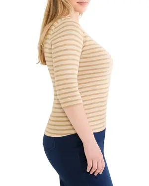 NIC+ZOE Stripe Three Quarter Sleeve Boat Neck Tee