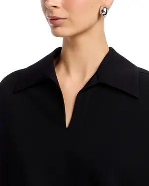 JIL SANDER Short Sleeve Cropped Polo Top - Black