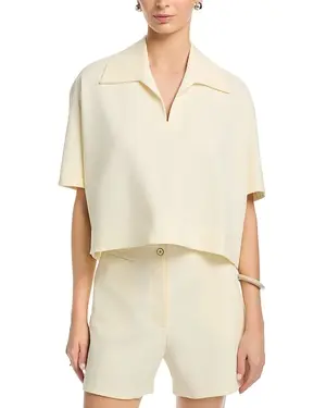 JIL SANDER Short Sleeve Cropped Polo Top - Chalk