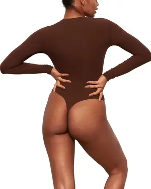 SKIMS Everyday Crewneck Long Sleeve Bodysuit - Cocoa