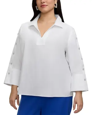 Foxcroft Lainey 3/4 Sleeve Popover Blouse - White