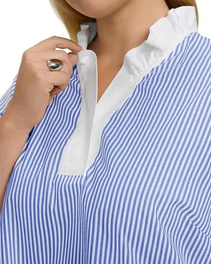 Foxcroft Tammy 3/4 Sleeve Stripe Shirt - Powder Blue