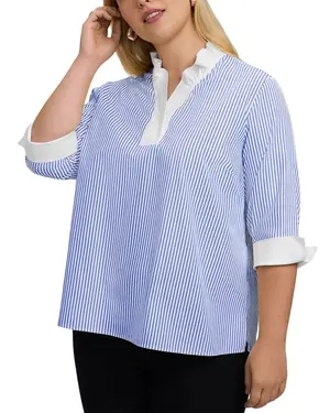 Foxcroft Tammy 3/4 Sleeve Stripe Shirt - Powder Blue