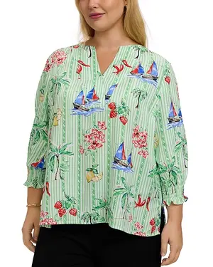 Foxcroft Alicia 3/4 Sleeve Resort Stripe Shirt - Green Multi