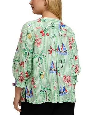 Foxcroft Alicia 3/4 Sleeve Resort Stripe Shirt - Green Multi