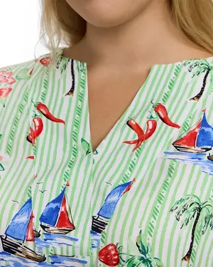 Foxcroft Alicia 3/4 Sleeve Resort Stripe Shirt - Green Multi