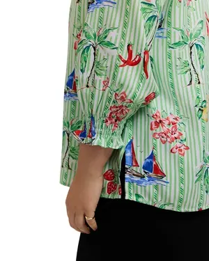 Foxcroft Alicia 3/4 Sleeve Resort Stripe Shirt - Green Multi
