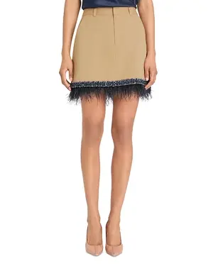 Cinq À Sept Marie Feather Trim Skirt - Khaki/navy