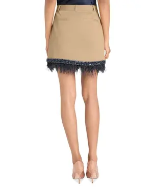 Cinq À Sept Marie Feather Trim Skirt - Khaki/navy