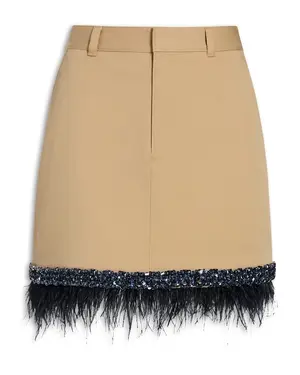Cinq À Sept Marie Feather Trim Skirt - Khaki/navy