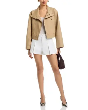 Cinq À Sept High Rise Pleated Denim Shorts