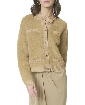 Central Park West Roman Eyelash Cardigan Sweater - Camel