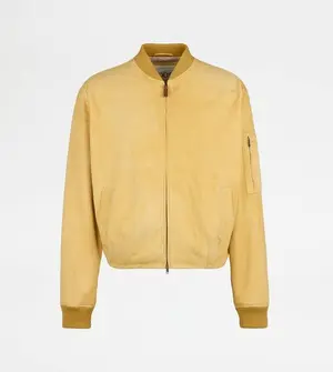 TOD'S Aviator Bomber Jacket In Pashmy Suede - Yellow