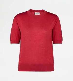 TOD'S Short-sleeved Silk Blend Pullover - Red