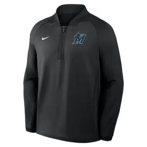 Nike Miami Marlins Authentic Collection Dri-fit Mlb 1/2-zip Long-sleeve Top - Black