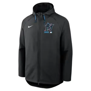 Nike Miami Marlins Authentic Collection Therma-fit Mlb Full-zip Hooded Jacket - Black