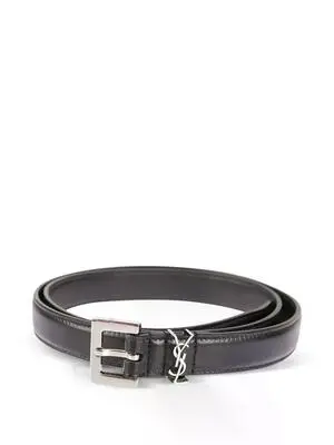 Saint Laurent Cassandre Buckle Leather Belt - Black