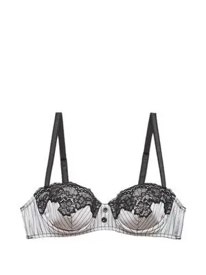 Fleur Du Mal Executive Balconette Pinstripe Lace Bra - Neutrals