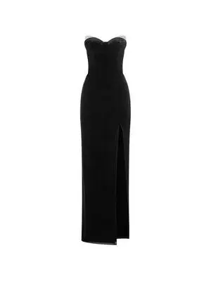 IMROSKA Lace Tuxedos Slit-detail Maxi Dress - Black