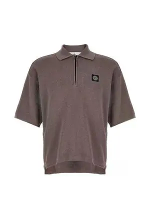 Stone Island Half Zip Logo Patch Polo Shirt - Purple