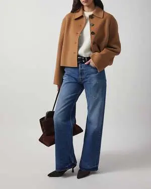 WAKAKUU Cropped Wool Coat With Classic Collar