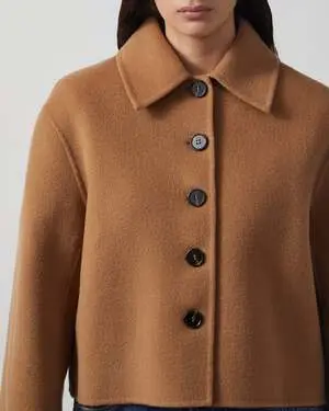 WAKAKUU Cropped Wool Coat With Classic Collar
